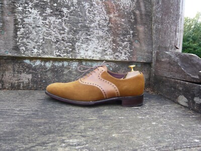 JOSEPH CHEANEY BROGUES SHOES FULL-SADDLE SPECTATOR BROWN TAN SUEDE UK8 ...