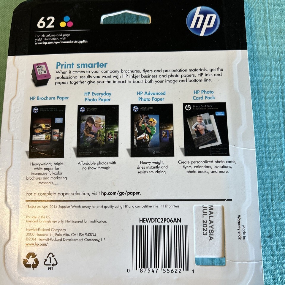 HP 62 Tri-Color Replacement Printer Ink Cartridge Exp 04/24 C2P06AN | eBay
