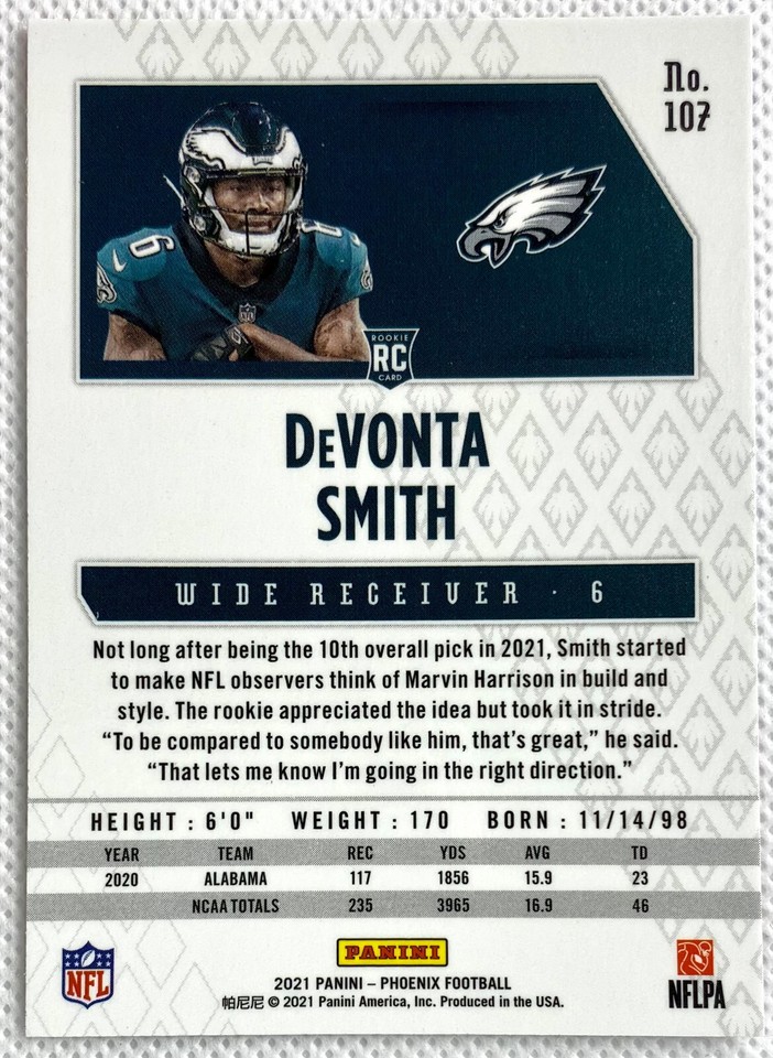 2021 Panini Phoenix DeVonta Smith Rookie Fire Burst Card RC ...
