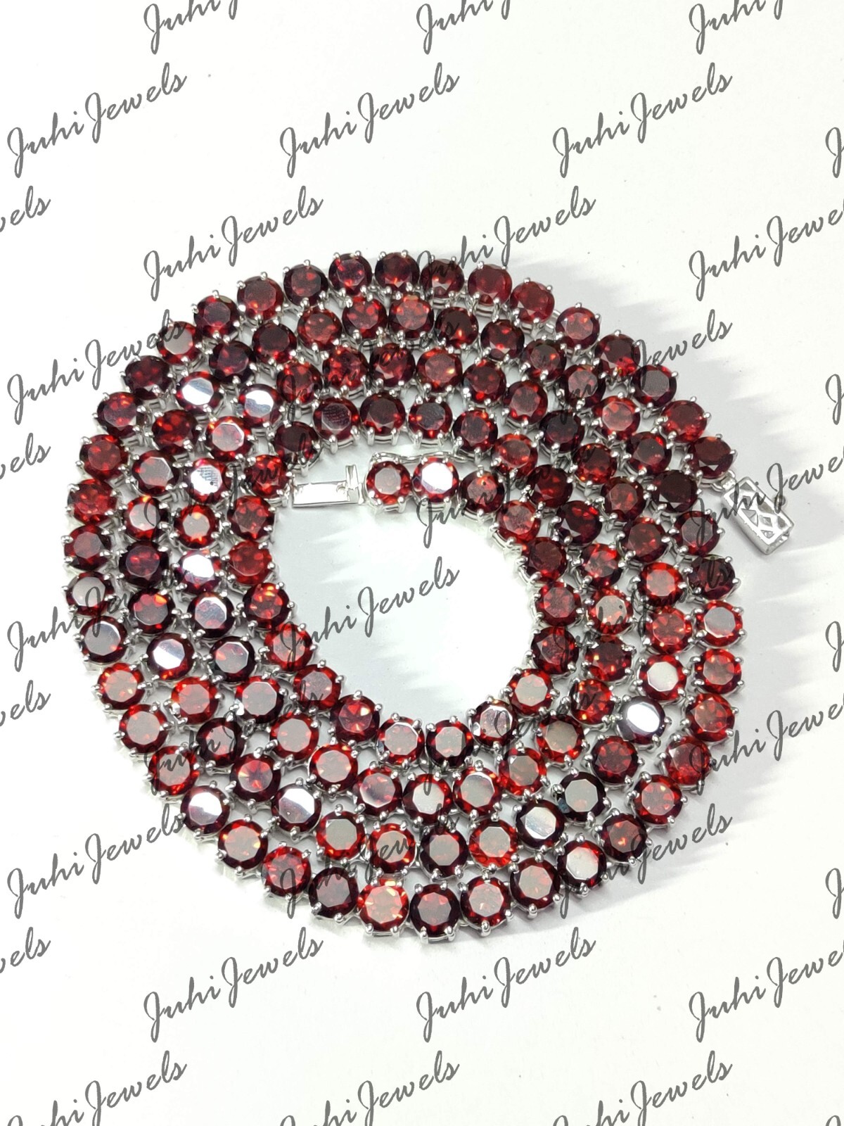 4 mm Round Garnet Tennis Necklace Round Garnet Necklace Red Garnet ...