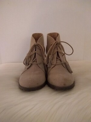 Restricted Women's Ankle Block Heel Booties Size 8.5 Taupe Lace Up | eBay