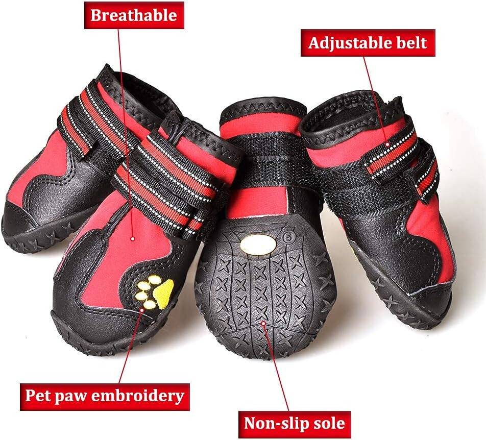 Rugged Dog Boots Non-Slip Waterproof Reflective Dog Booties Red and ...