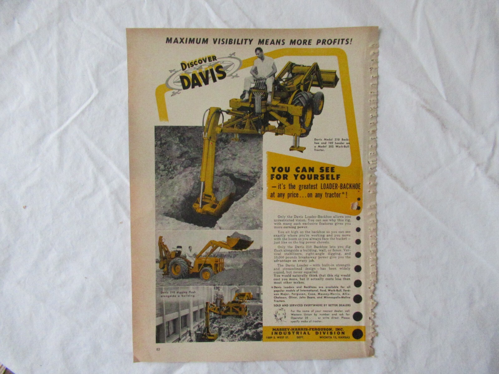 1957 Massey Ferguson MF Davis backhoe print AD 11x8" | eBay