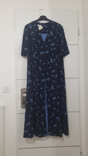 Lady G Navy Floral V-neck Designer Dress Made in UK 16 US 12 XL X l ...