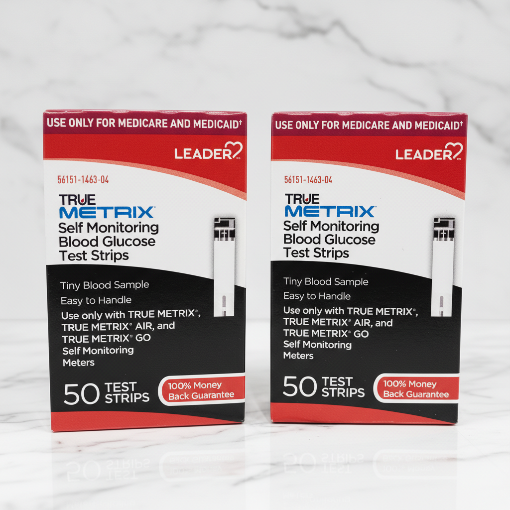 2x Leader TRUE METRIX Blood Glucose Test Strips - 100 Total Strips ...