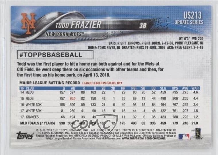 2018 Topps Update Todd Frazier (Grey Jersey Ball in Hand) #US213 o1h | eBay