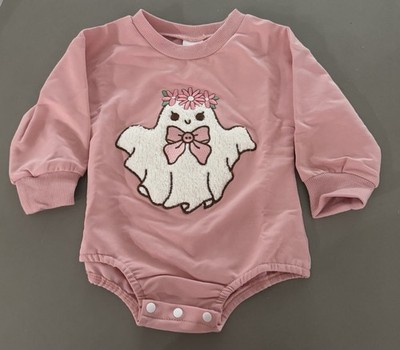 Newborn baby girls size 0-3 months snap bottom T-shirt rose pink ghost ...