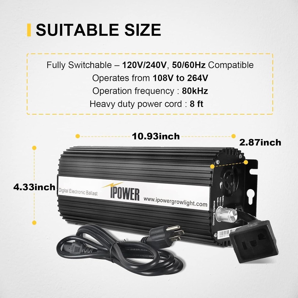 iPower 400W 600W 1000W Digital Dimmable Electronic Ballast for HPS MH ...