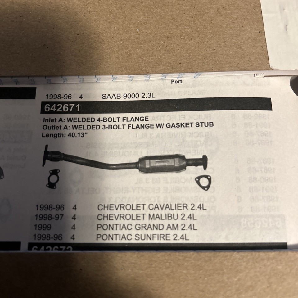642671, Catalytic Converter Fits 1997-1998 Chevrolet Malibu 2.4L L4 GAS ...