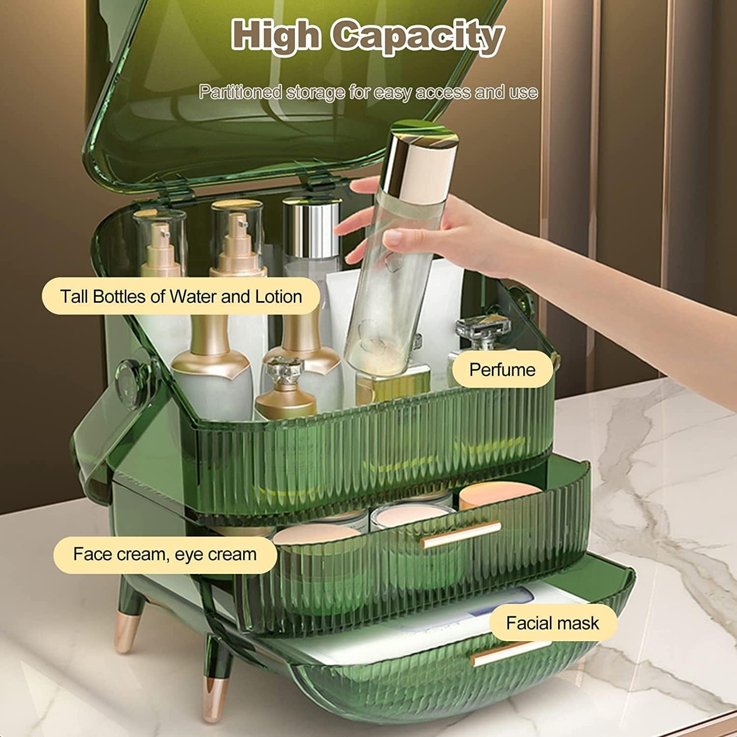 Makeup Storage Organizer Large Capacity Cosmetics Display Case with 2 ...
