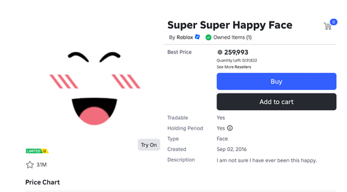Roblox Super Super Happy Face | eBay