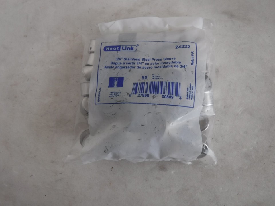 (50 Pack) Heat Link 3/4" Stainless Steel PEX Press Sleeve For Crimp ...