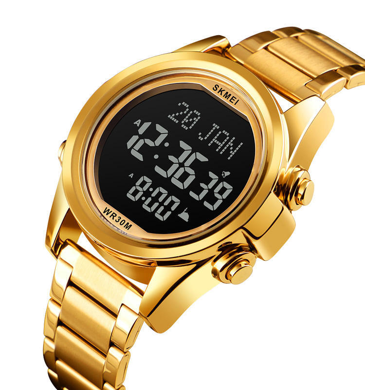 SKMEI Stainless Steel Muslim Islamic Qibla Digital Watch Prayer Compass ...