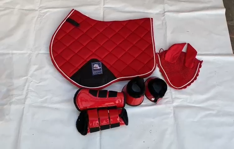 Matchy Jumping Saddle Pad Set, Ear Net/Brushing Boots/Bell Boots Red ...