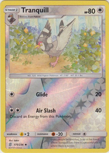 1x Tranquill - 175/236 - Uncommon - Reverse Holo Unified Minds Pokemon ...