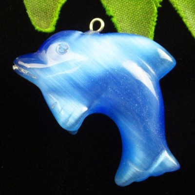 42x29x12mm Carved Blue Cat Eye Gem Dolphin Pendant Bead H93816 | eBay ...