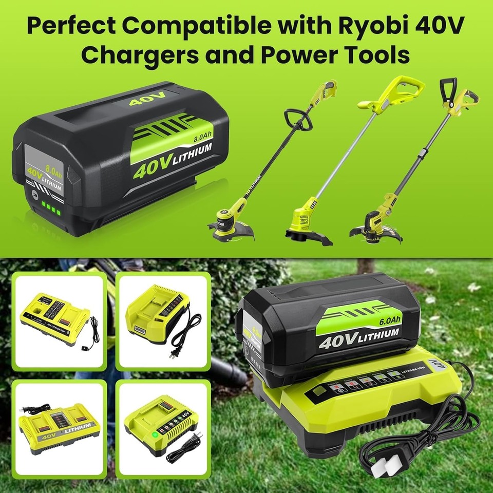 40V 8.0Ah Battery for Ryobi 40 Volt Lithium OP4050 OP40602 OP40261 ...