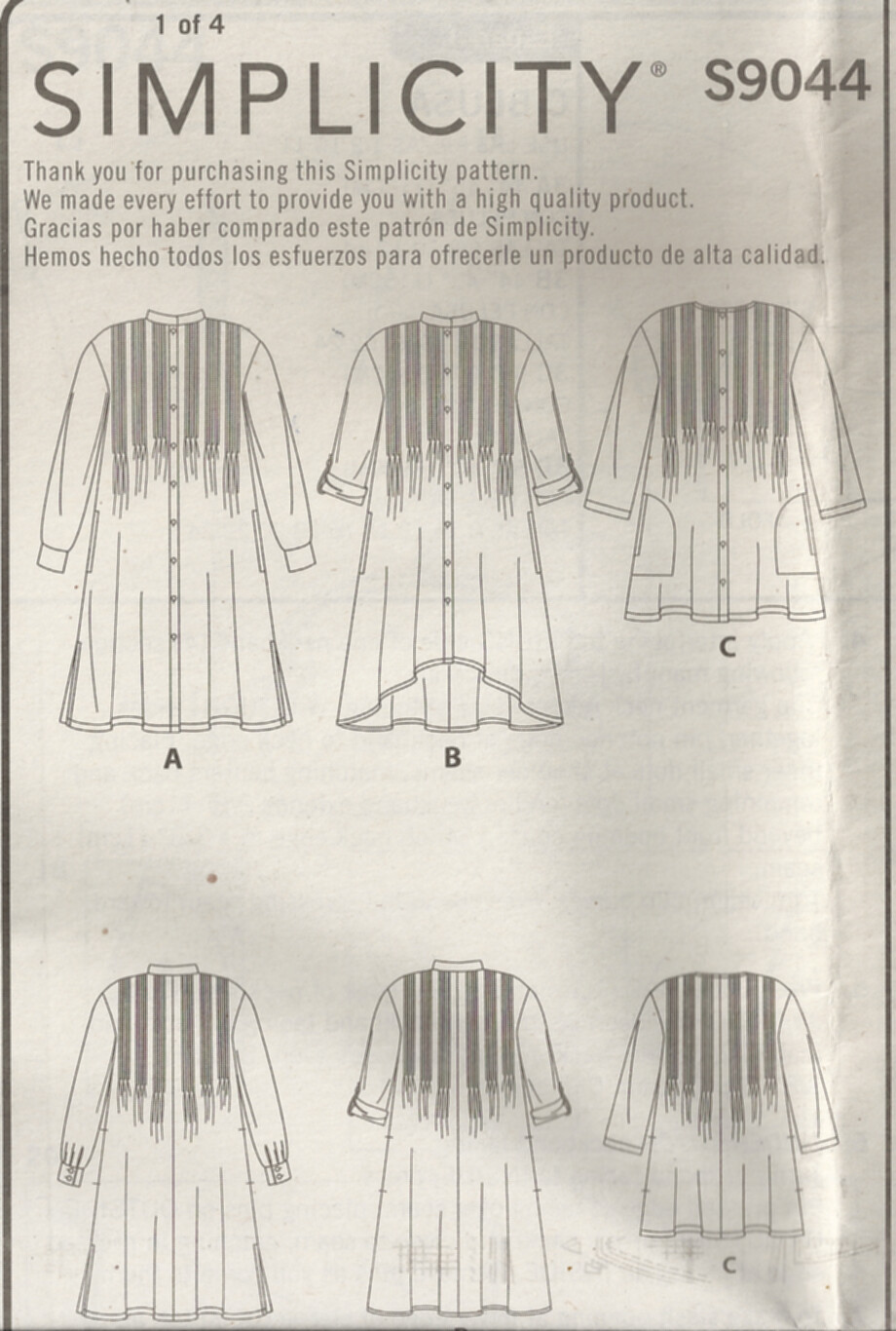 Top Tunic Loose Fitting Long Shirt Simplicity Sewing Pattern S9044 9044 ...