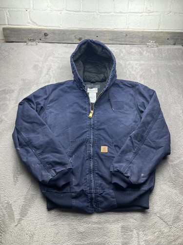 Carhartt Jacket Mens Large Navy Blue Hooded Full Zip Workwear Quilted ...