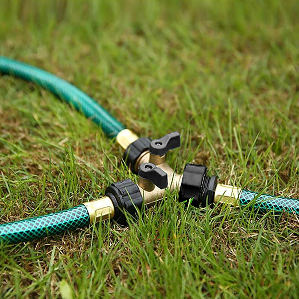 2 Way Brass Hose Pipe Valve Splitter Connector Adaptor Y-shaped Garden ...