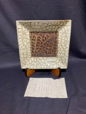 Masayuki Miyajima Japanese Mashiko Ware Inlay Jomon Square Plate With ...