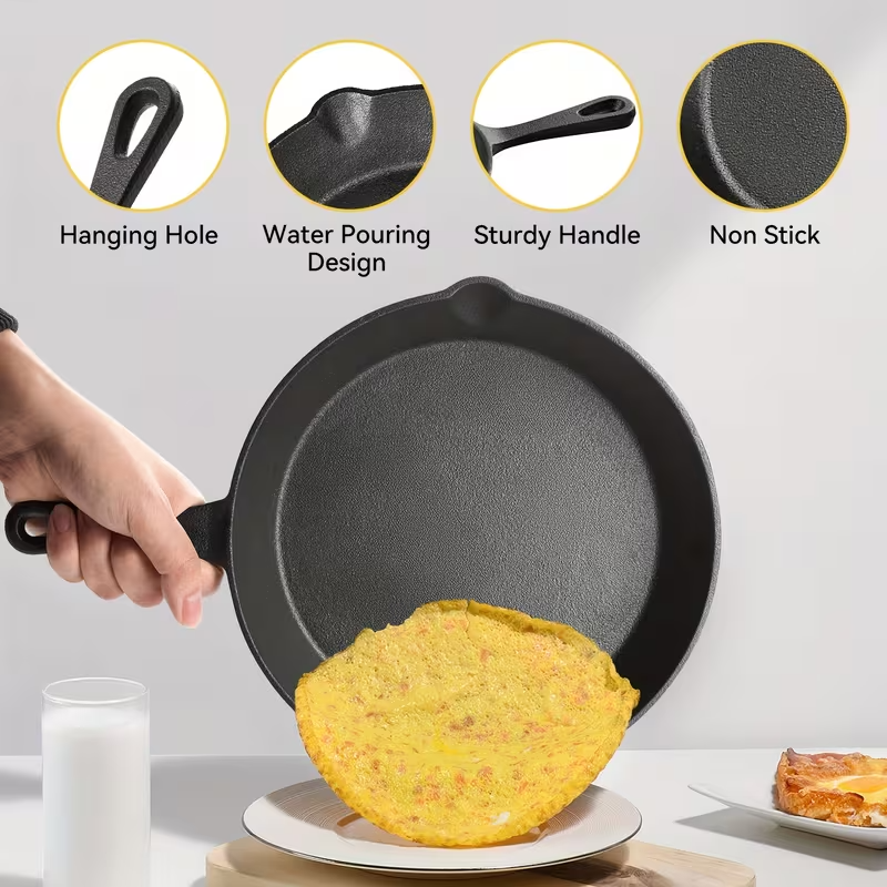 3pcs Cast Iron Cookware Set: Heavy-Duty Non-Stick Pan, Multi-functional ...