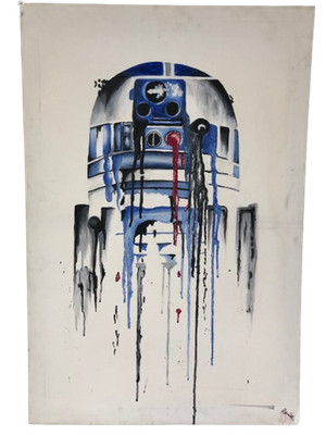 Original Abstract R2-D2 Drip Painting on Canvas Signed by Artist Louise ...