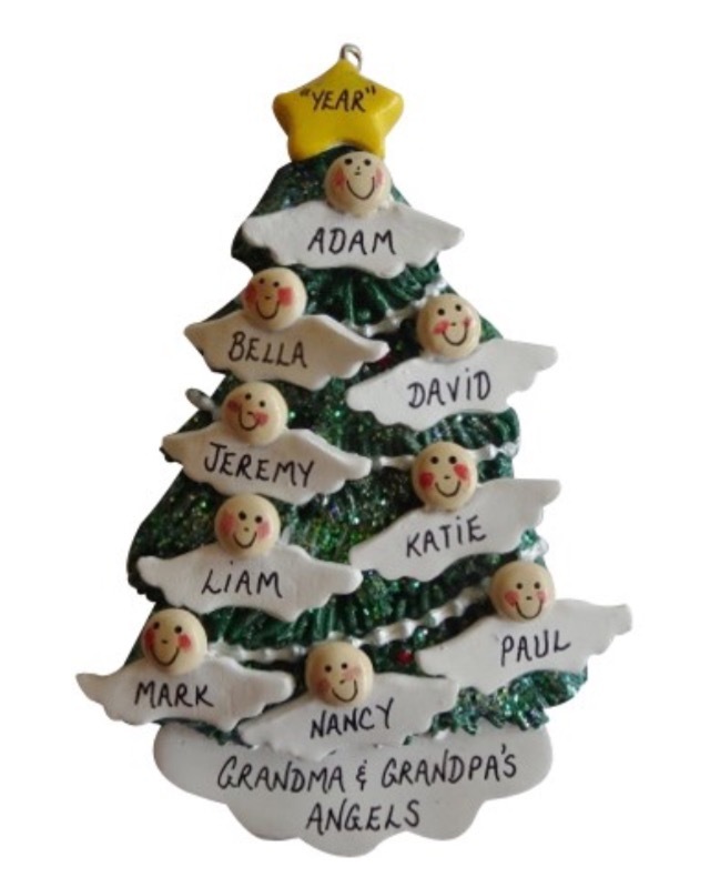Personalized Angel Tree Family of 9 Christmas Ornament | eBay