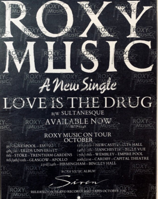 ROXY MUSIC 1975 original UK POSTER ADVERT LOVE IS THE DRUG Bryan Ferry ...