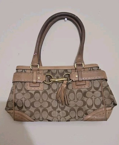 COACH Hamptons Signature Carryall Handbag Canvas Monogram Leather ...