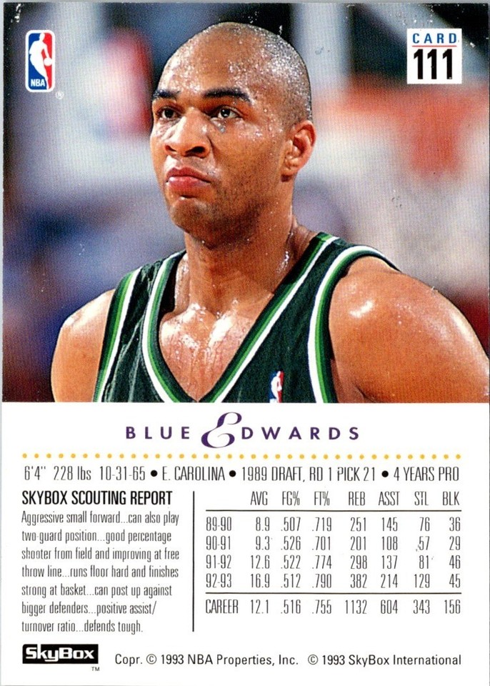 1993 SkyBox Blue Edwards #111 Milwaukee Bucks Basketball Card | eBay