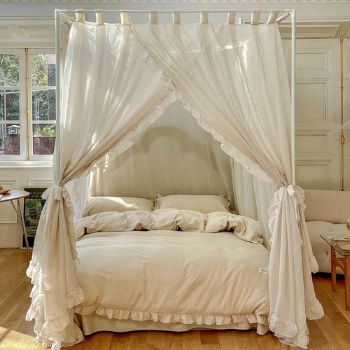 Flax mosquito net bed netting canopy summer france bed curtain & white ...