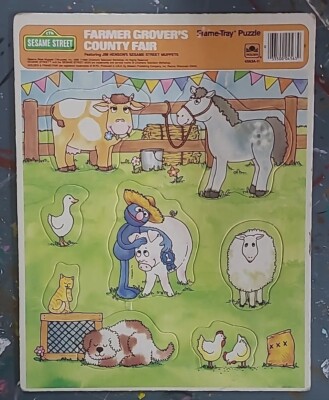 SESAME STREET frame tray puzzle Farmer Grover’s Country Fair vtg 1988 ...