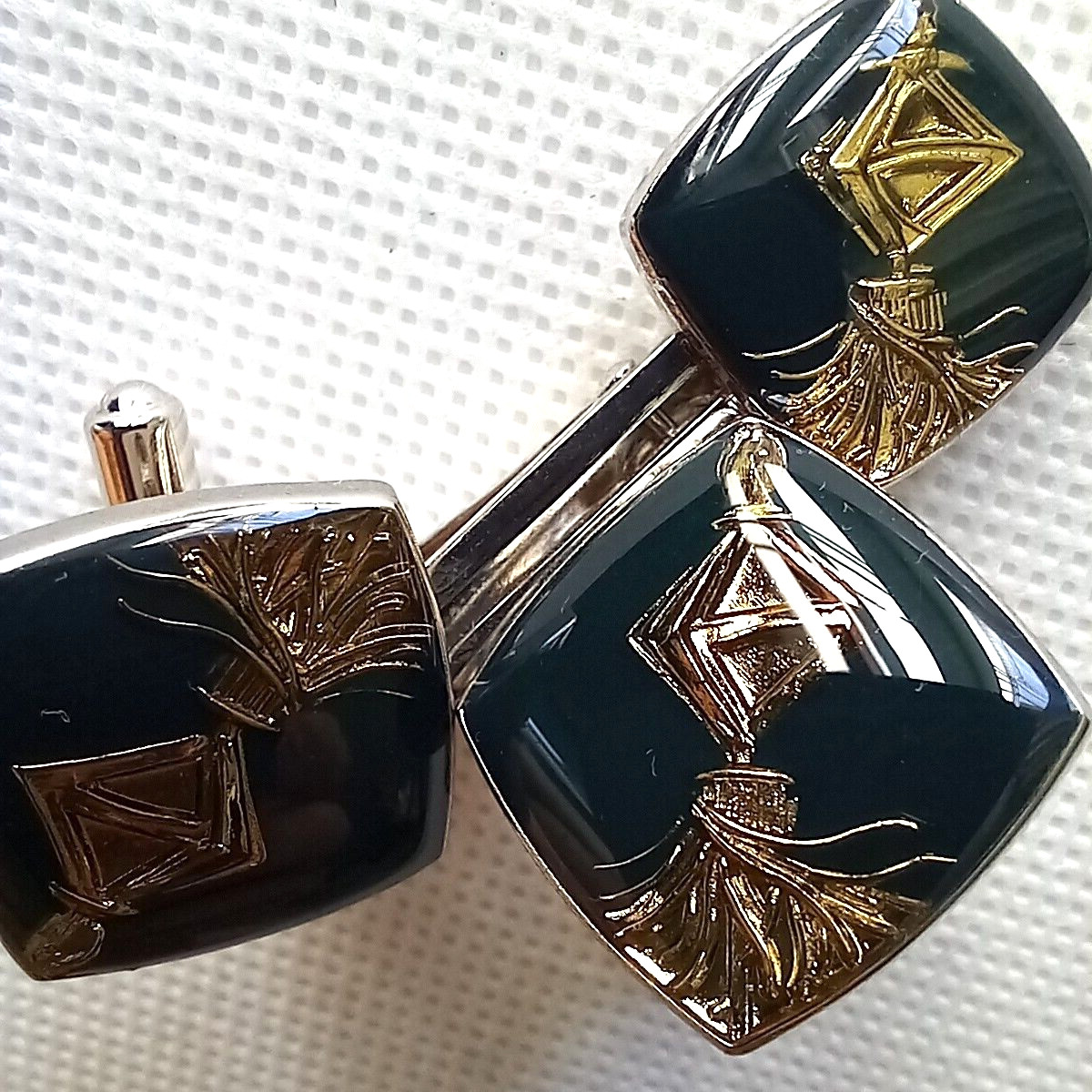Vintage Japan Firefighters' Tie Clasp & Cufflinks - Gem
