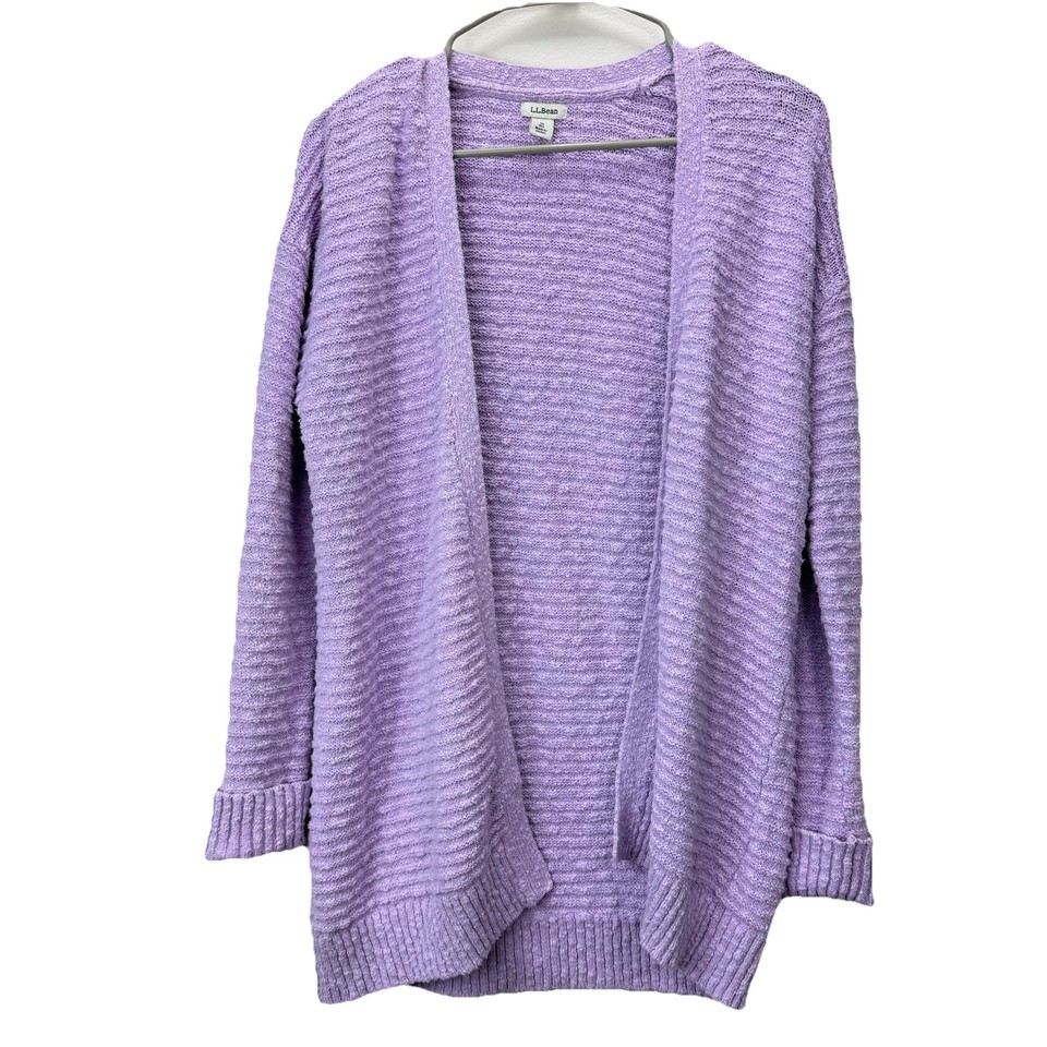 LL Bean Lila Purple Midweight Cotton Slub Open Cardigan Sweater Size ...