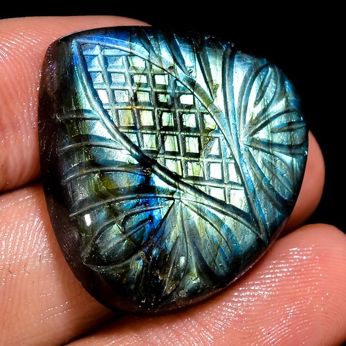 55.00Cts. Natural Play Of Blue Color Labradorite Heart Carved Loose ...