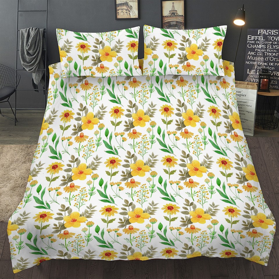 Yellow Daisy Duvet Cover Bedding Set With Pillow Cases Single Double ...