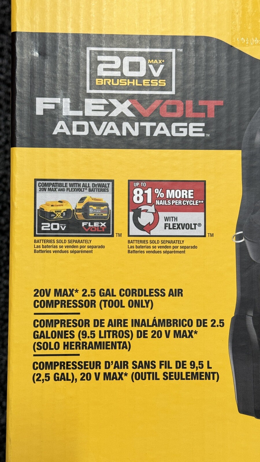DEWALT DCC2520B 20V MAX 2.5 gal Cordless Air Compressor - Tool Only for ...