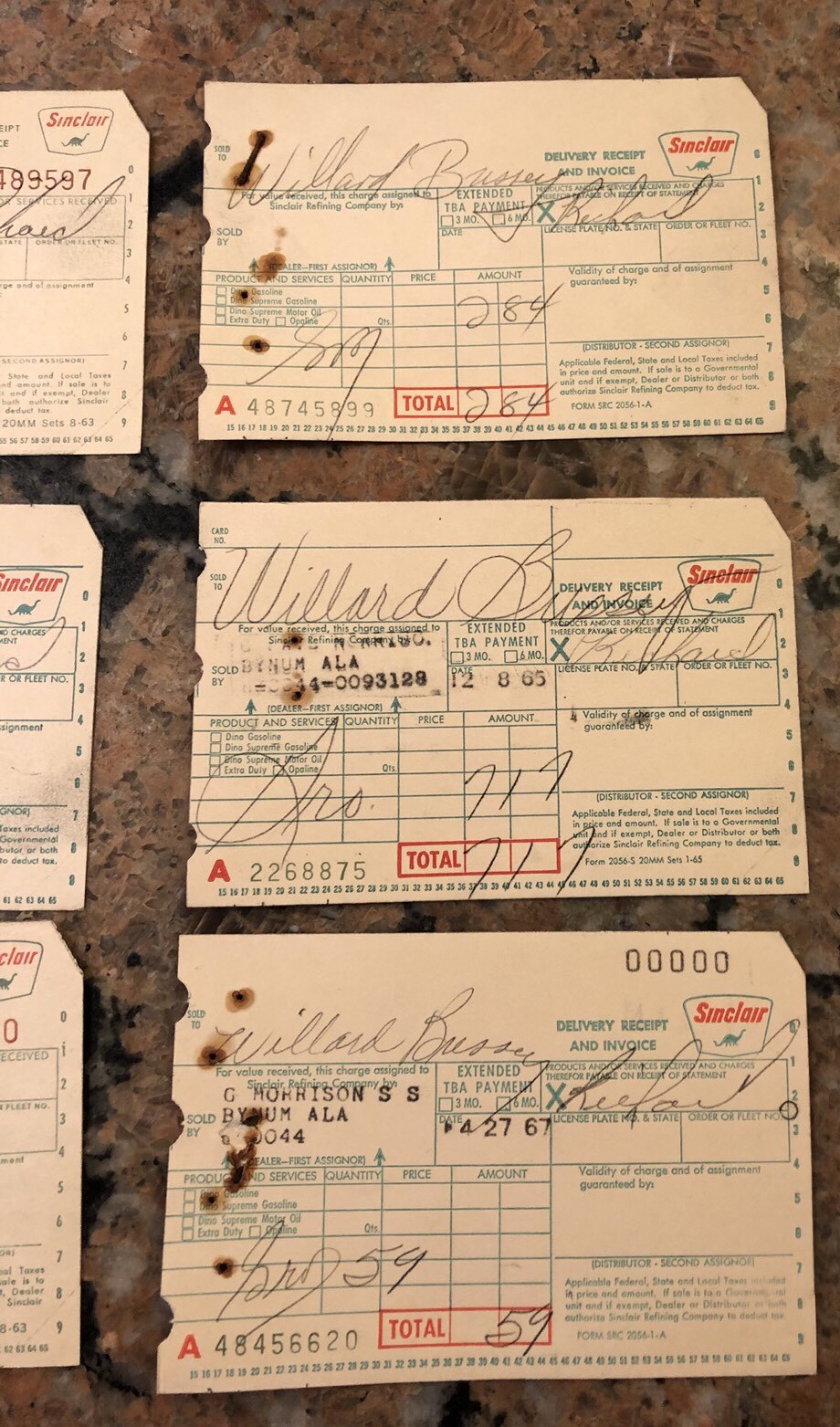 Six Vintage 1960s Sinclair Gasoline Invoice Receipt Bynum Alabama | eBay