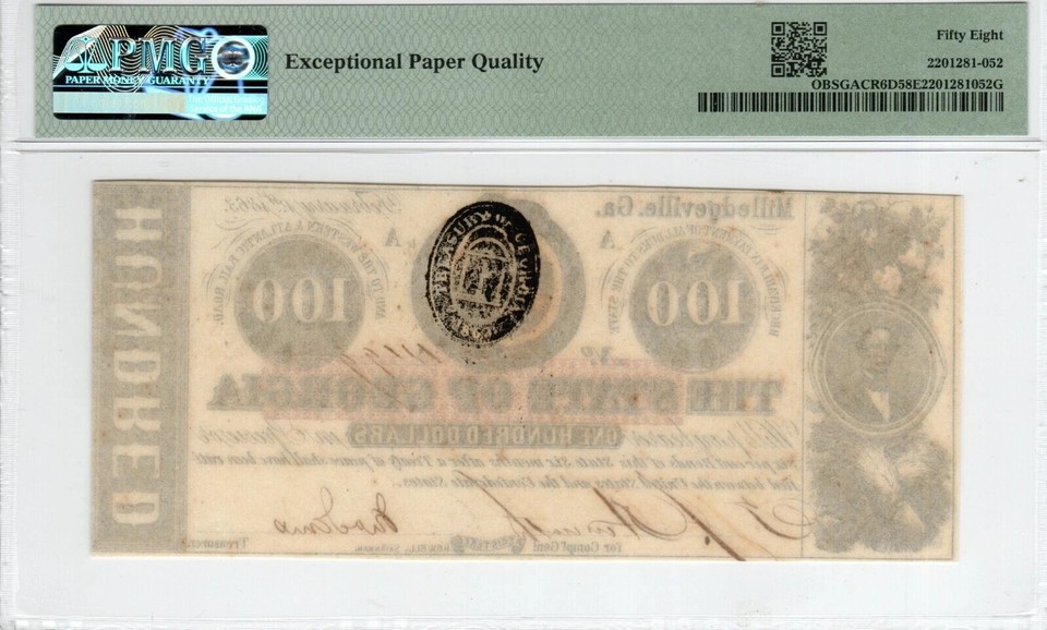 GA CR-6 1863 $100 Georgia Paper Money - PMG Choice About Uncirculated ...