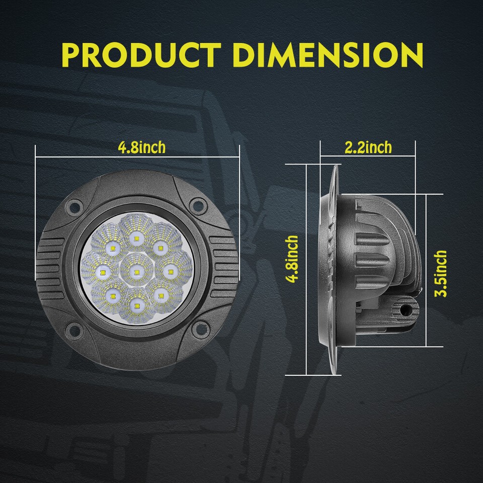 2x 5" 90W Round Flush Mount LED Work Light Spot Driving Reverse Off ...
