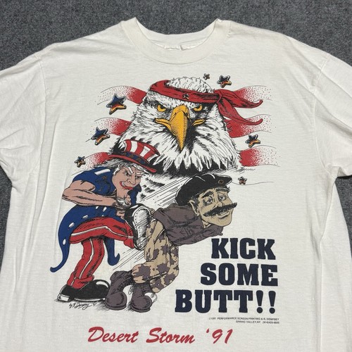 Operation Desert Storm T Shirt XL 1991 USA Eagle Uncle Sam Saddam Kick ...