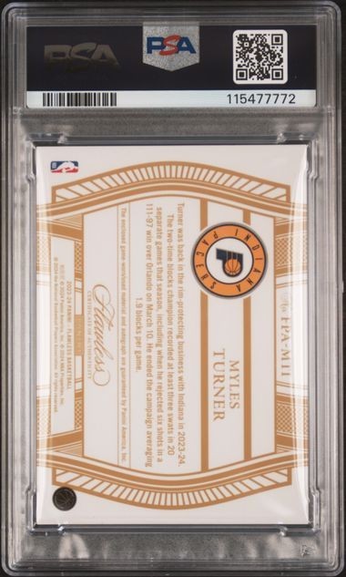 Myles Turner 2023 Panini Flawless Ruby Auto Patch /15 PSA 10 Gem Mint ...