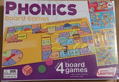 Junior Learning Phonics Board Games Set, 6 Counters Language Skills Pre ...