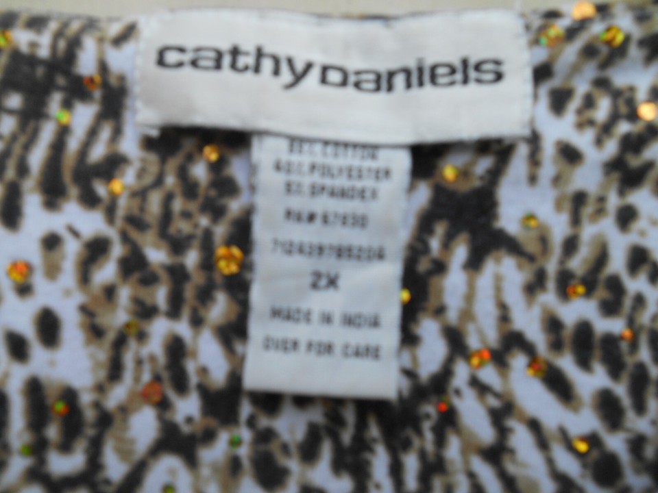 Cathy Daniels Glittery Animal Print 3/4 Sleeved Cotton Blend Blouse Size 2X | eBay