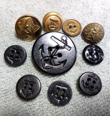 10 Antique Navy Anchor Pea Coat Uniform Buttons 5/8" to 1 1/4" Inch | eBay