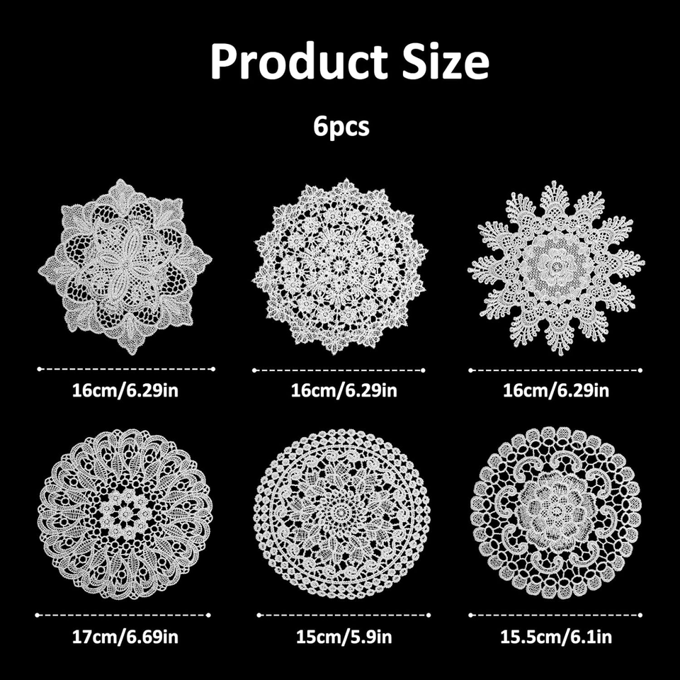 Lace Doilies for Tables, 6 Pcs 6 Inch Vintage Crochet Doilies Handmade ...