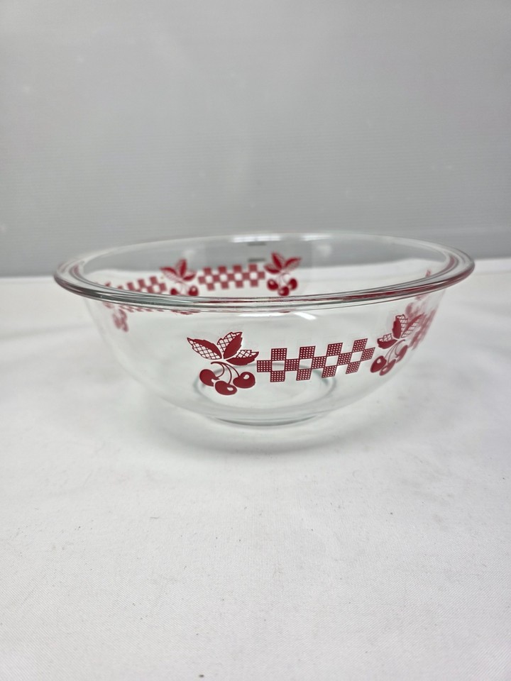 Vintage Pyrex Red Cherries Cherry Gingham Checkered Glass Mixing Bowl ...