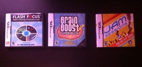 Vintage Nintendo DS, 3 x Games: Brain Boost, Flash Focus, Jam Sessions ...