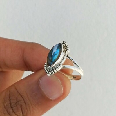 925 Sterling Silver Labradorite Gemstone Handmade Wedding Gift Ring For ...